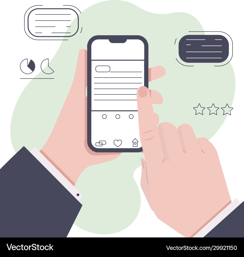 One hand is holding phone other Royalty Free Vector Image