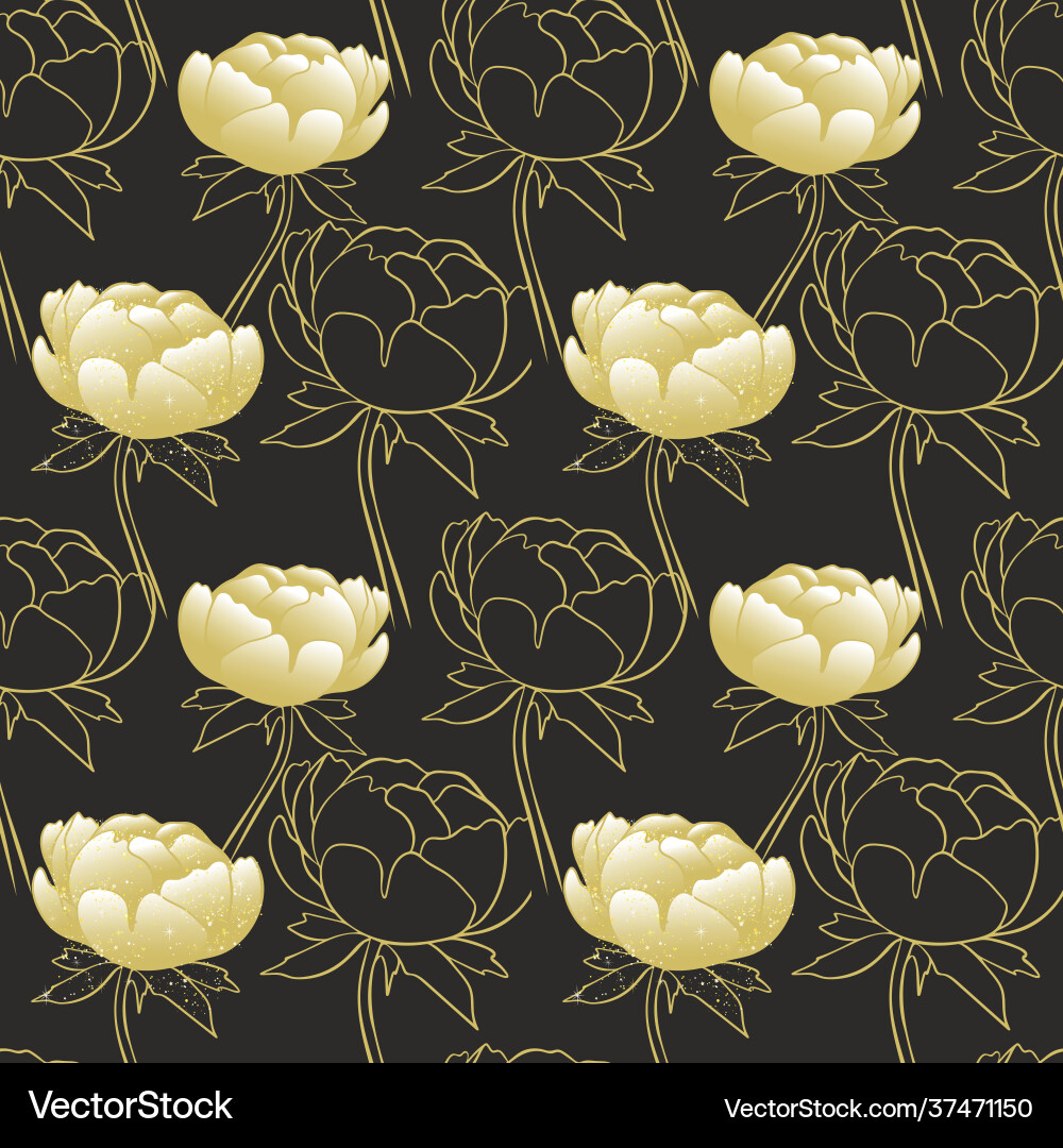 Seamless pattern with gold peonies on a black Vector Image