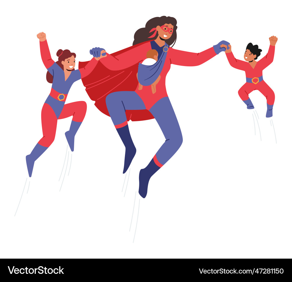 Superhero mother character confidently protecting Vector Image