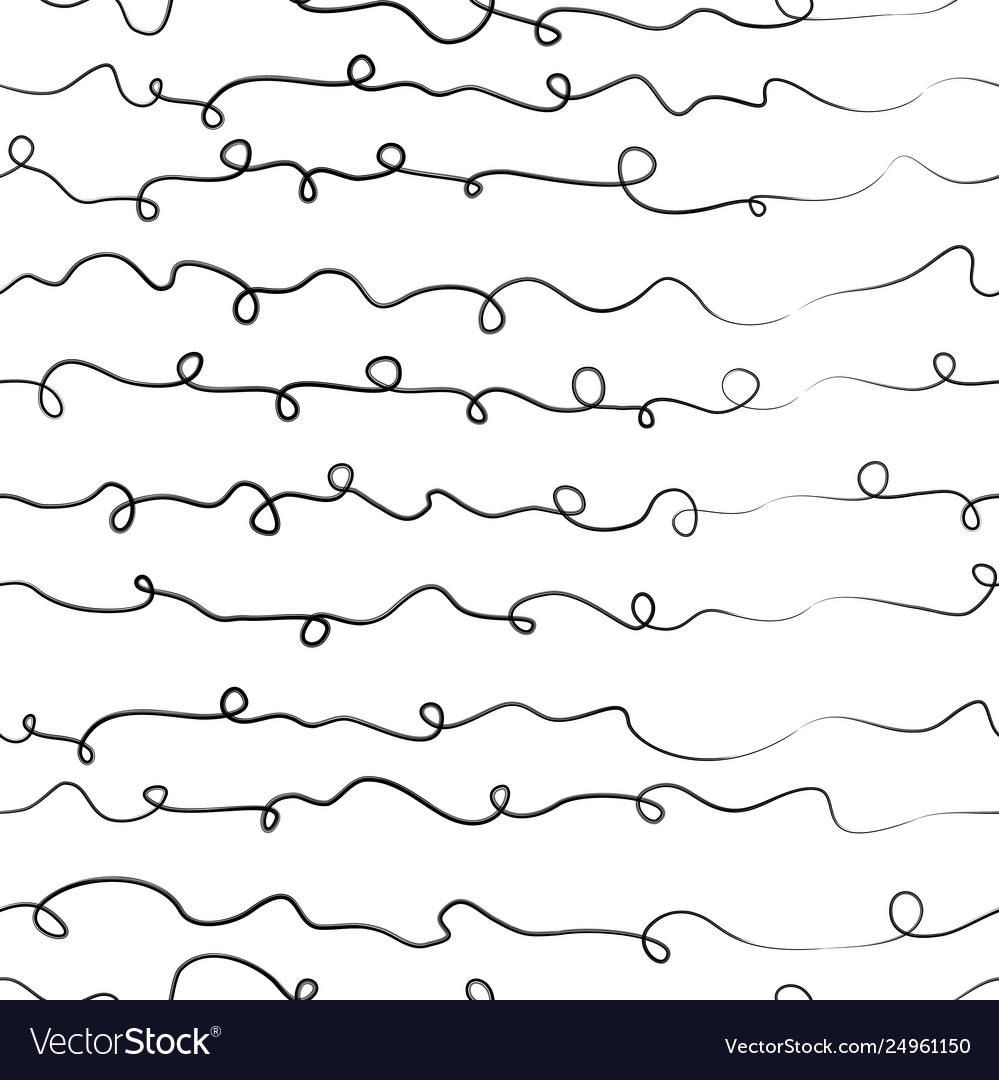 Wavy lines seamless pattern with loops hand drawn Vector Image