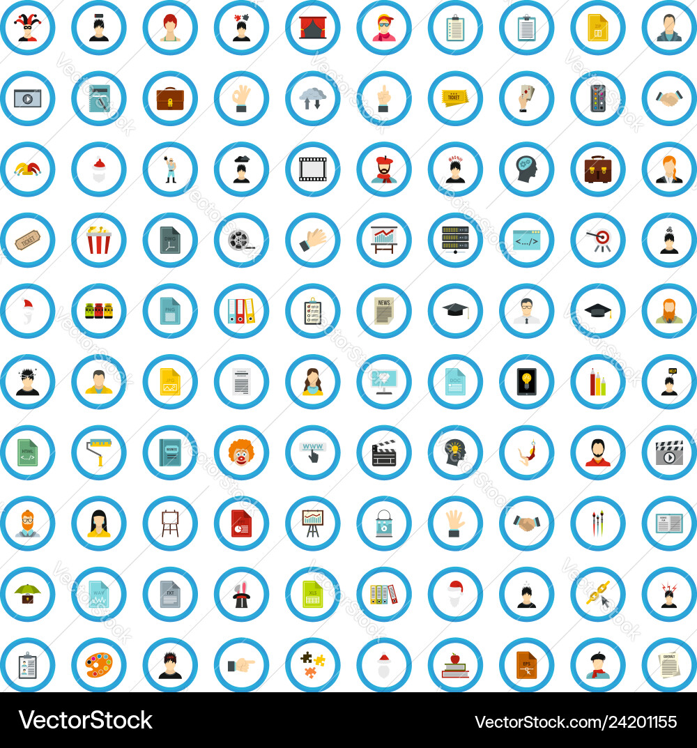 100 design guidance icons set flat style Vector Image