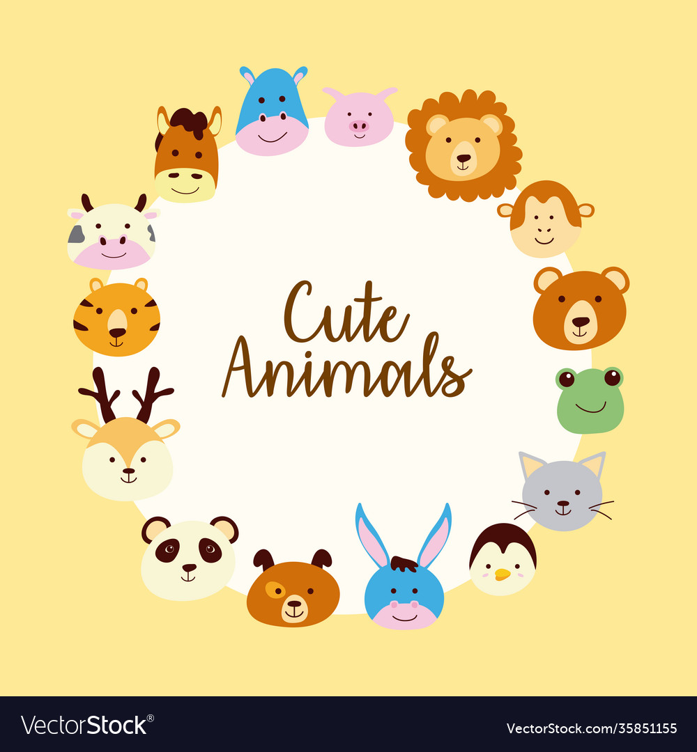 Bundle cute little animals heads characters Vector Image