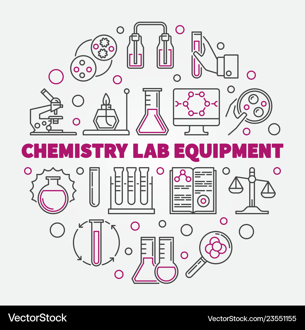 Chemistry lab equipment outline round Royalty Free Vector