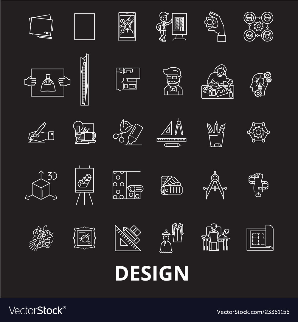Design editable line icons set on black Royalty Free Vector