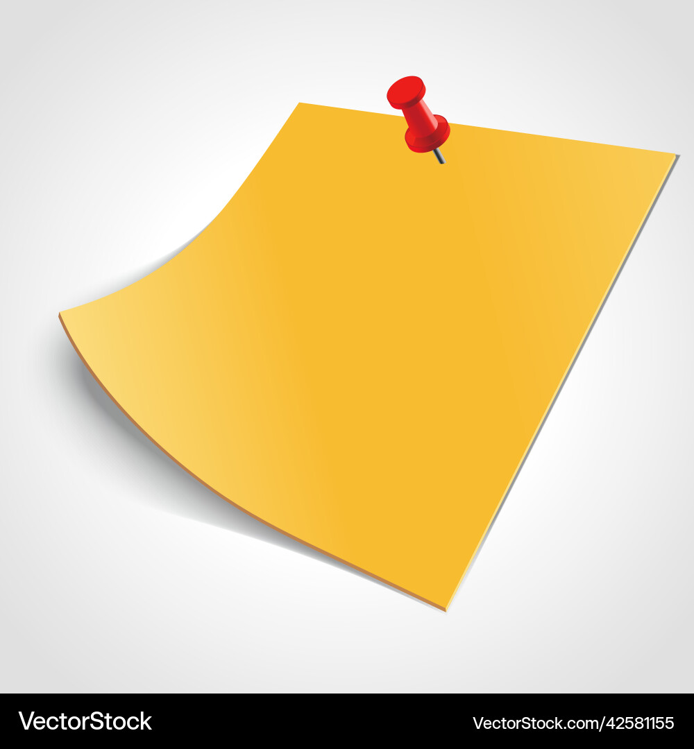 Yellow note with red pin Royalty Free Vector Image