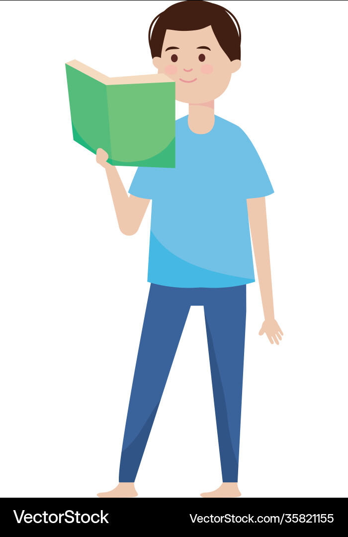 Young man reading book standing cartoon Royalty Free Vector