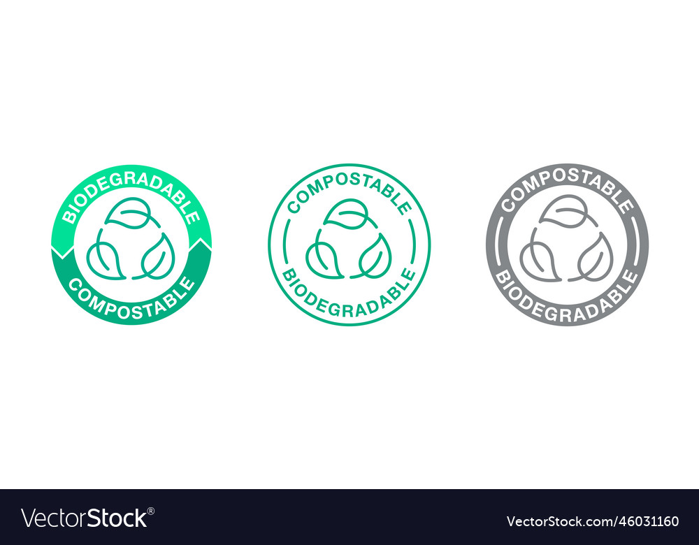 Biodegradable compostable icons bio recyclable Vector Image