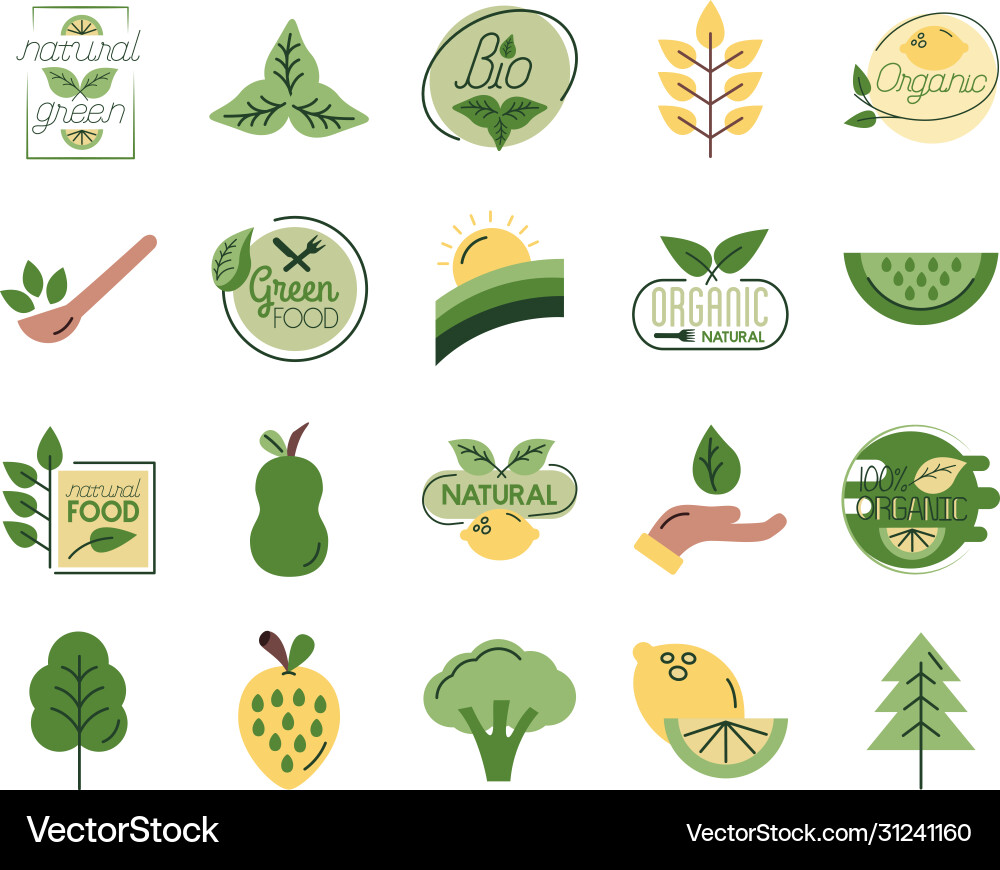 Bundle nature and organic icons Royalty Free Vector Image