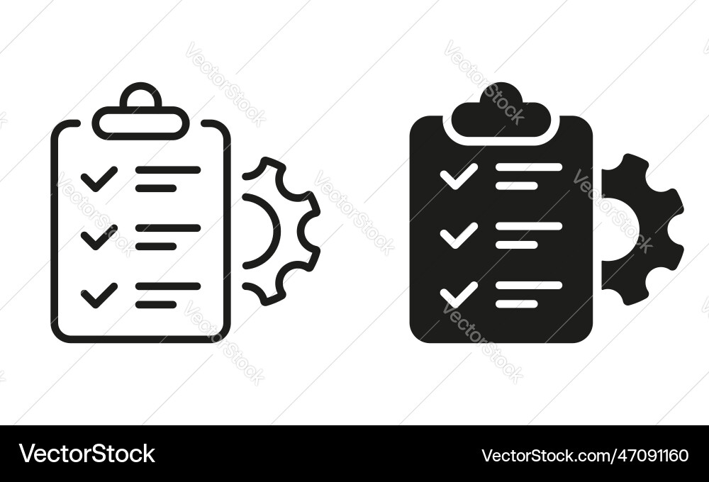 Check list and cog wheel management plan line Vector Image