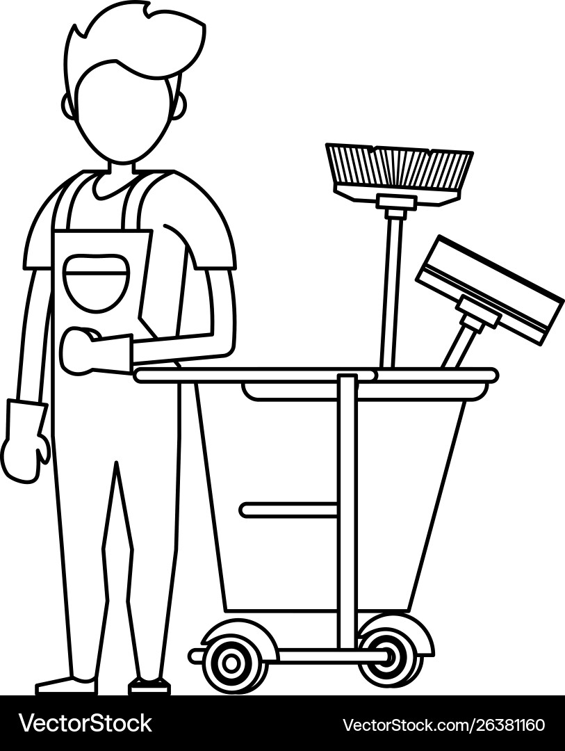 Cleaner worker with cleaning products Royalty Free Vector