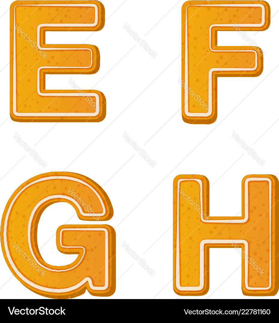 Gingerbread alphabet letters from e to h Vector Image