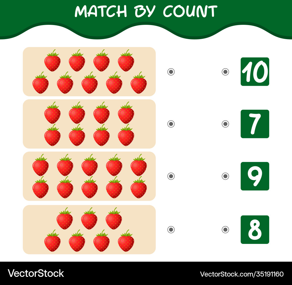 Match count cartoon strawberries Royalty Free Vector Image