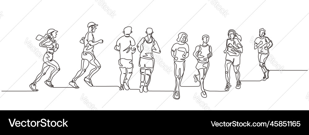 Continuous one line drawing of people running Vector Image
