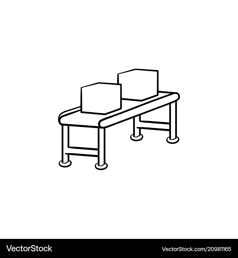Conveyor belt with parcels hand drawn outline Vector Image