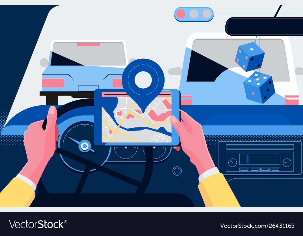 Man using navigation system while driving a car Vector Image Man using navigation system while driving a car Vector Image