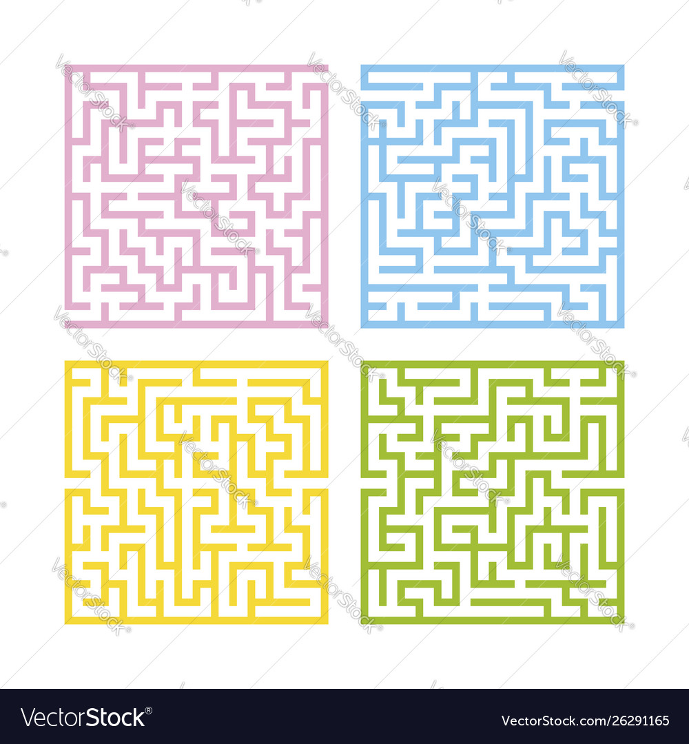 Set colored square mazes game for kids puzzle Vector Image