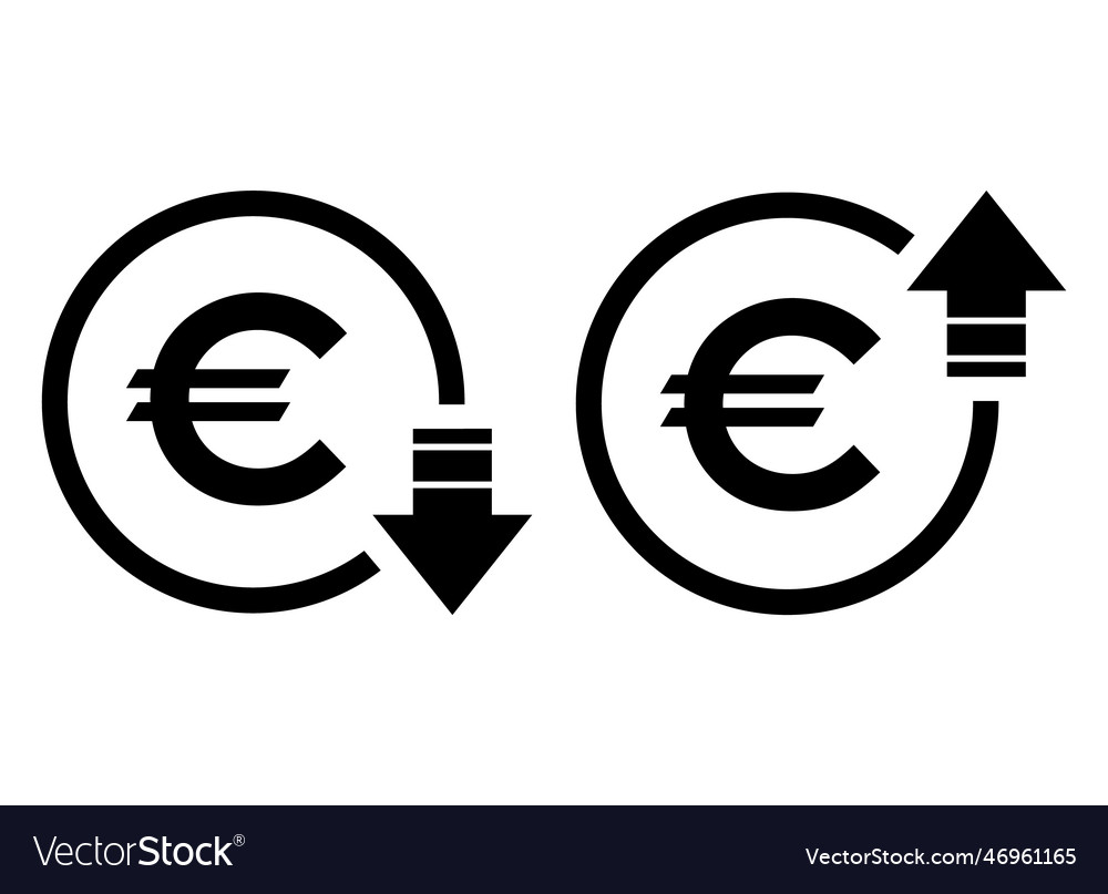 Set of cost symbol euro increase and decrease Vector Image