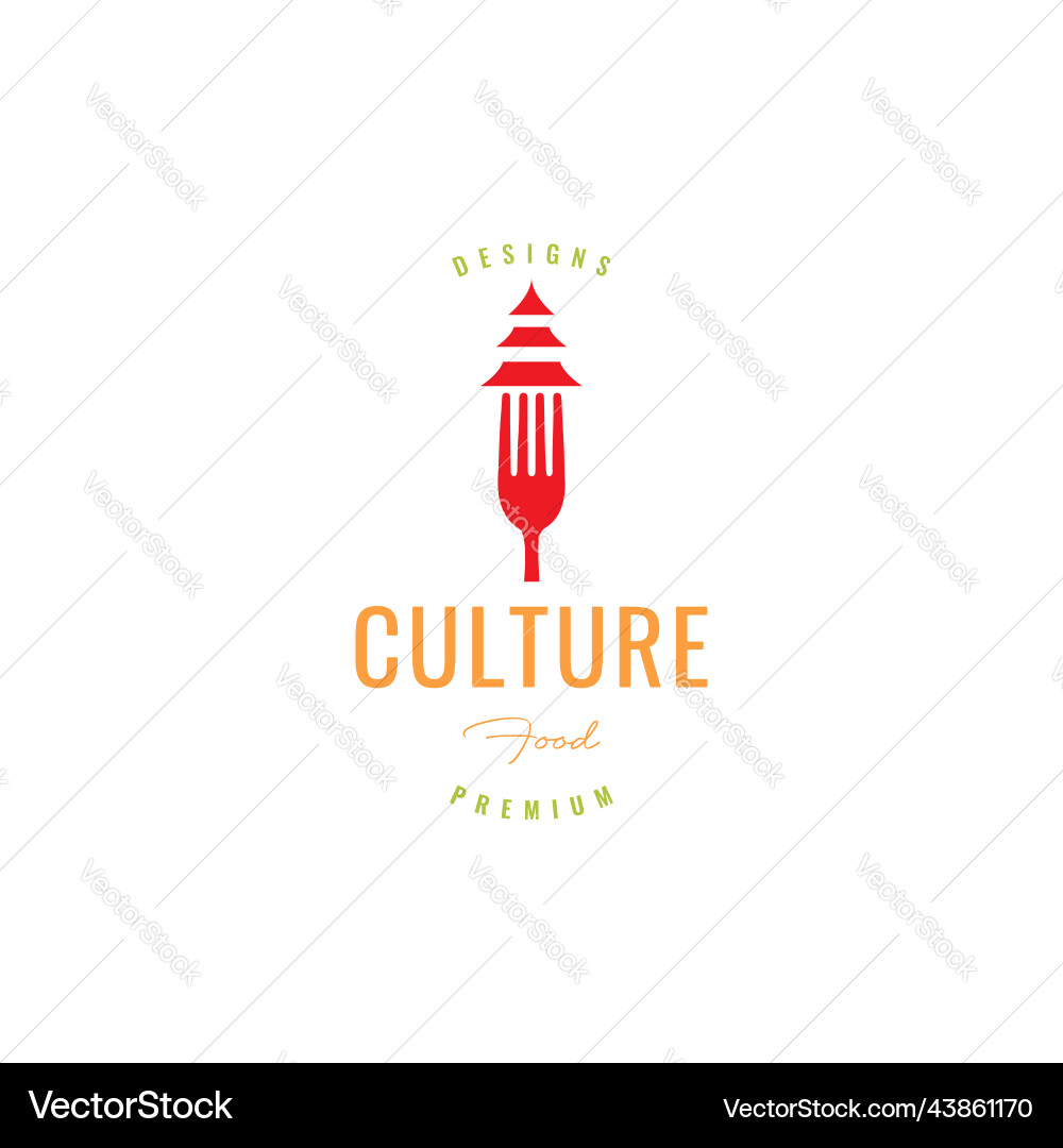 Asian food with fork logo design Royalty Free Vector Image