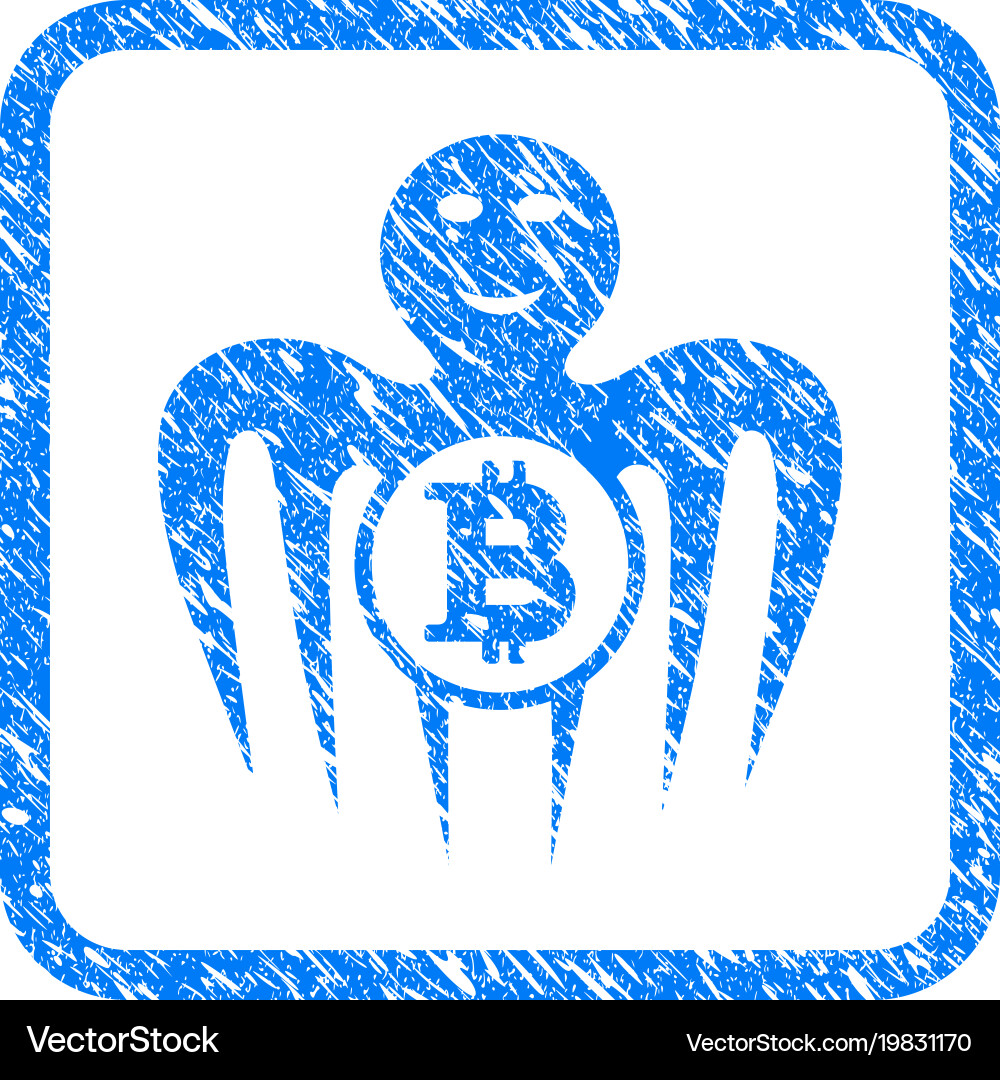 Bitcoin happy monster framed grunge icon Vector Image