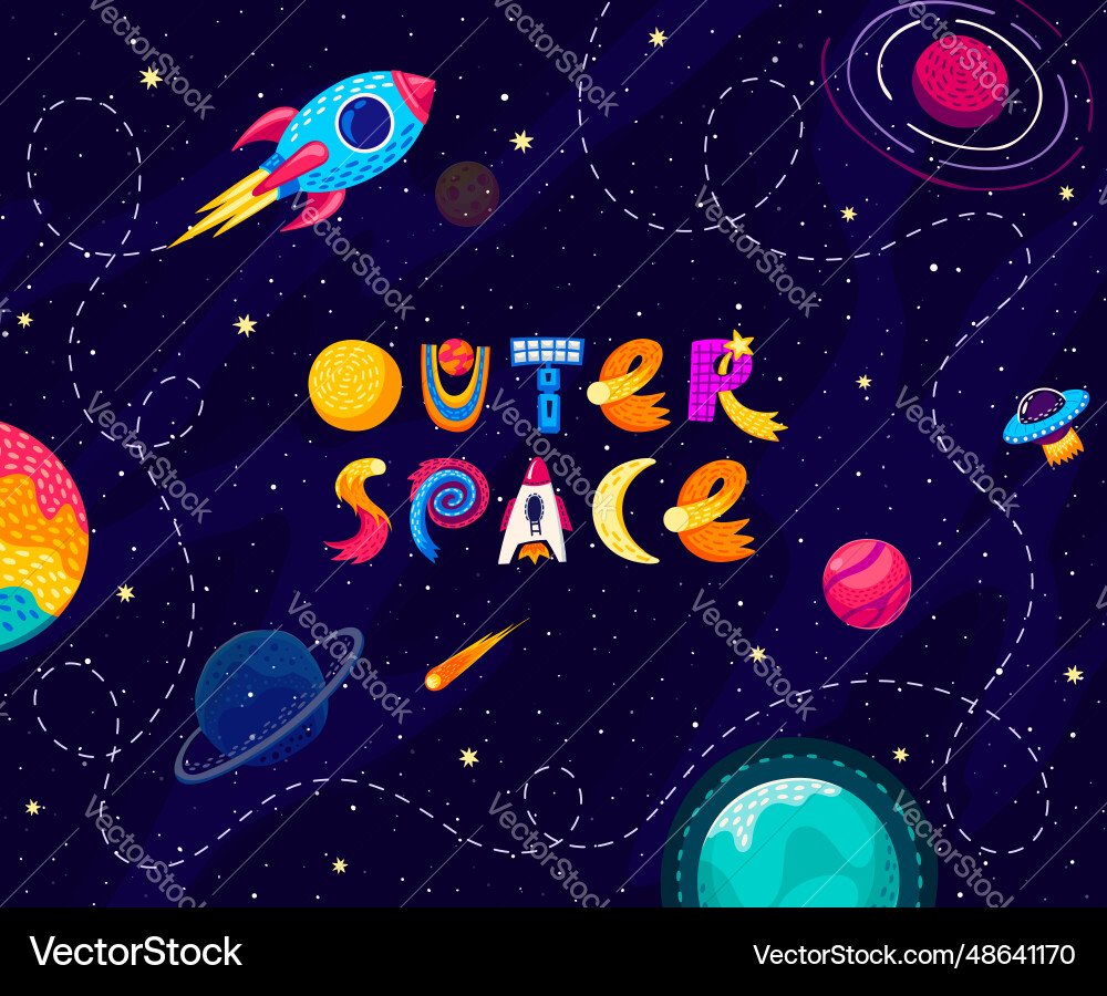 Cartoon kids space background rocket with trace Vector Image