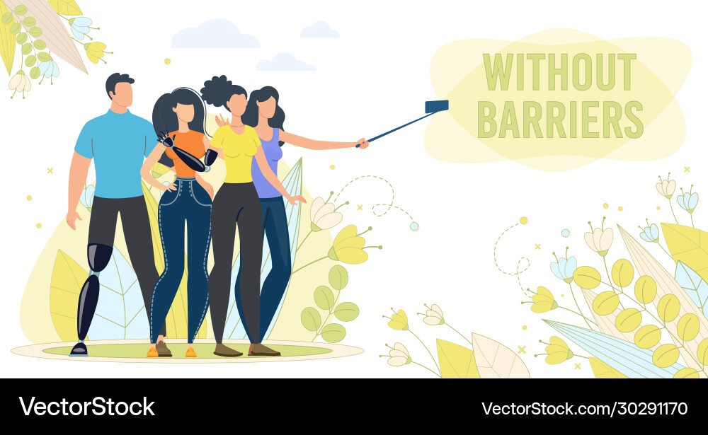 Disabled people social equality flat banner Vector Image
