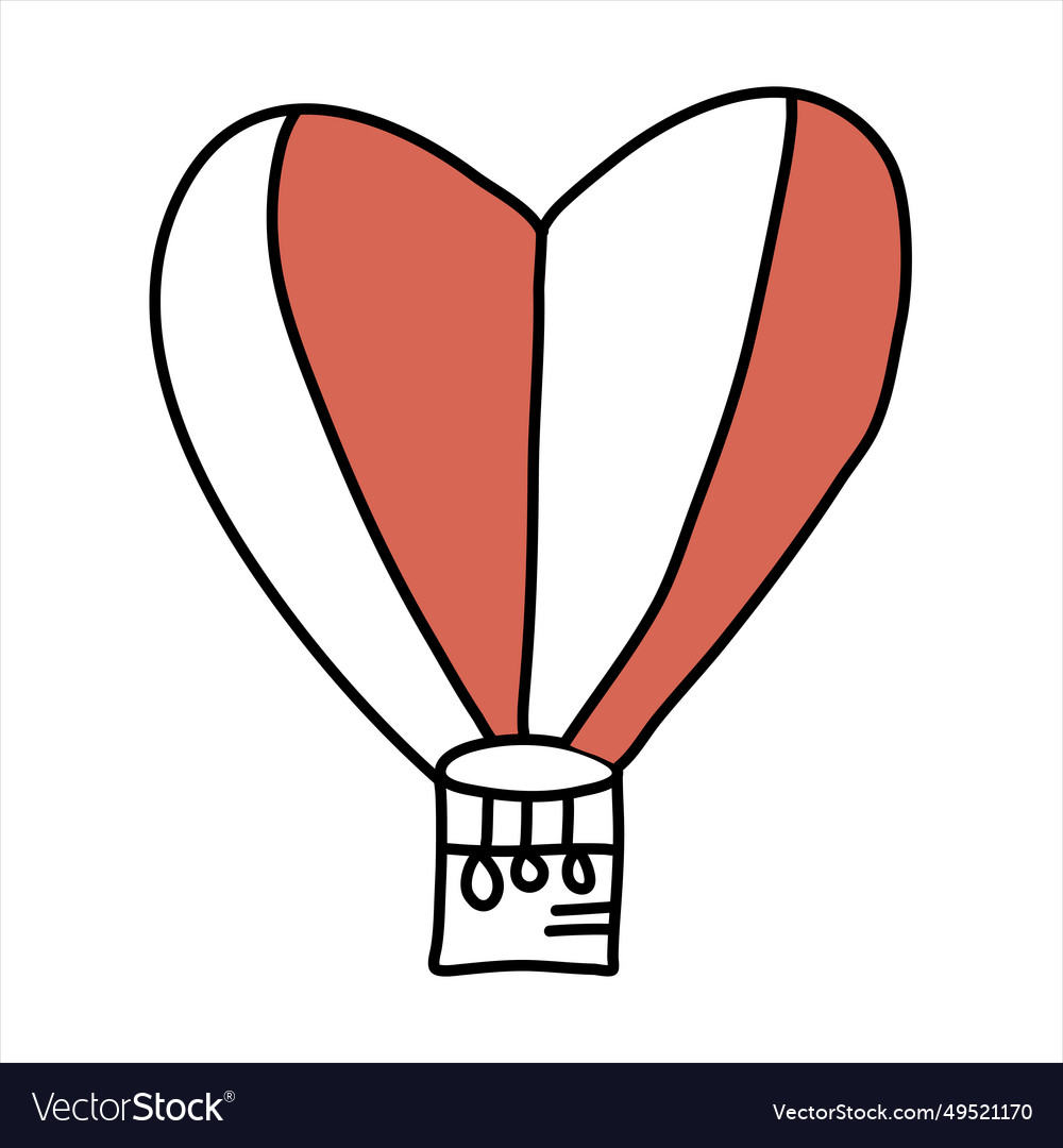 Heart-shaped hot air balloon doodle Royalty Free Vector