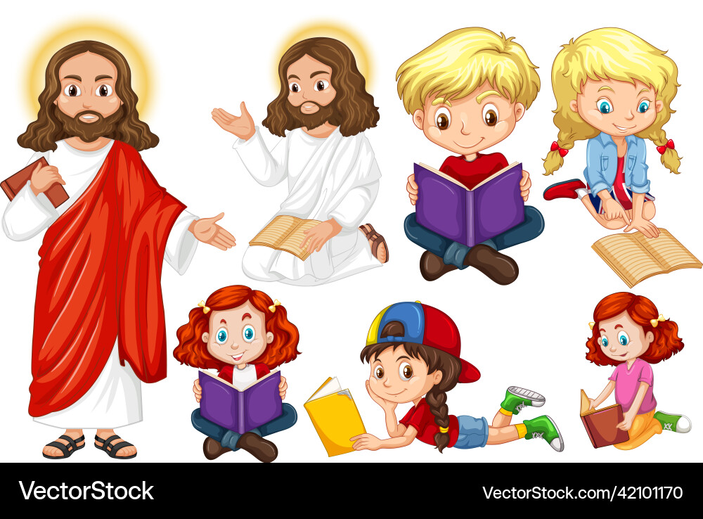Children Reading The Bible Clip Art