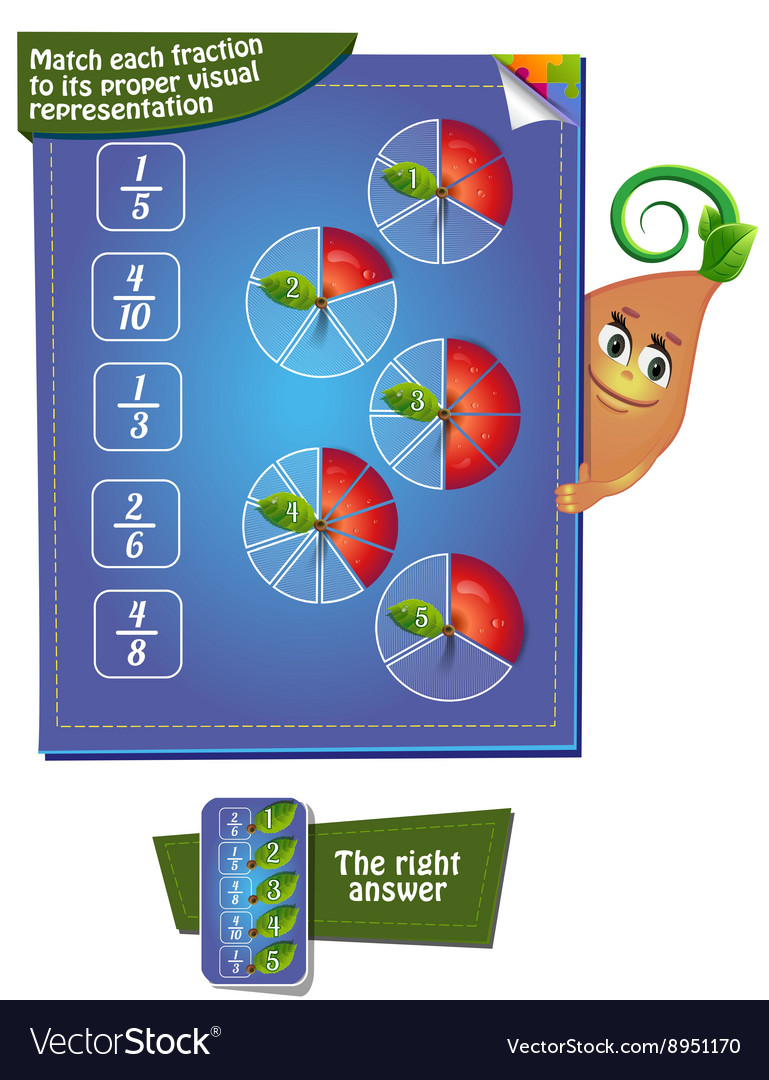 Match each fraction to its proper visual Vector Image Match each fraction to its proper visual Vector Image