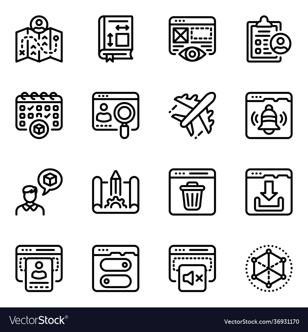 Web layout linear icons pack Royalty Free Vector Image