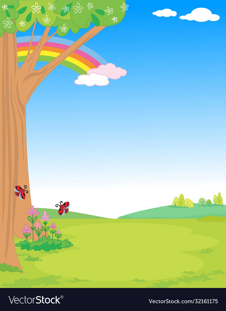 Cartoon spring rainbow landscape Royalty Free Vector Image