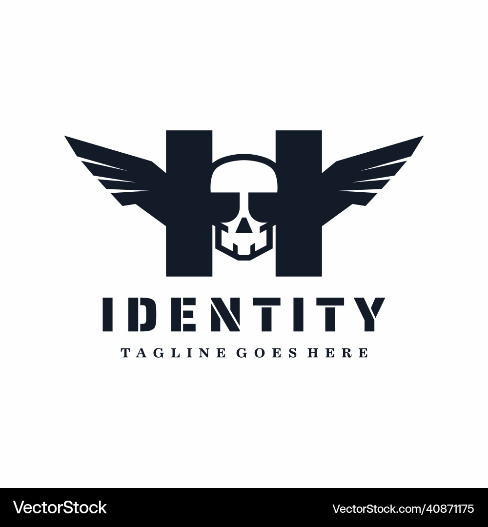 Letter h skull wings logo design Royalty Free Vector Image