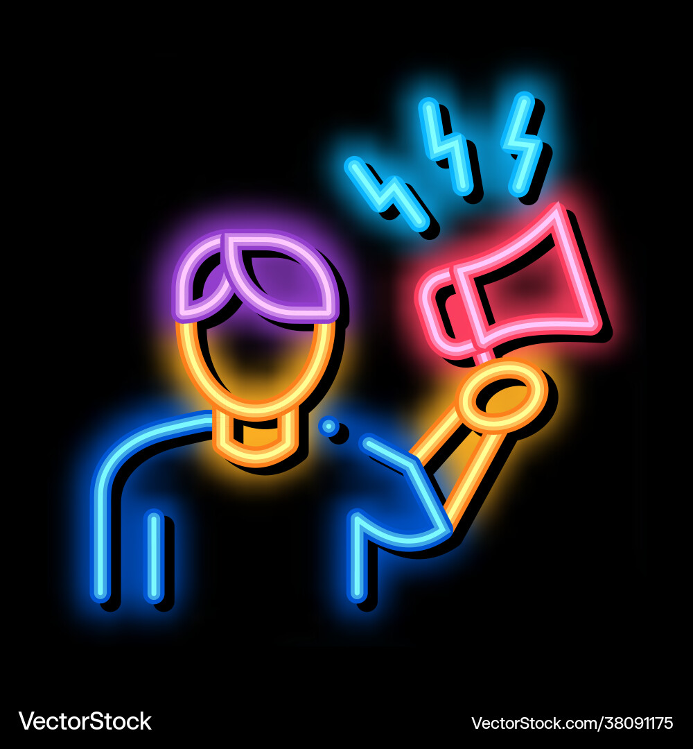 Loudspeaker Man Neon Glow Icon Royalty Free Vector Image