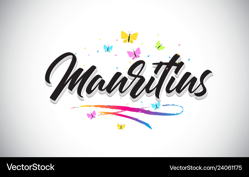 Mauritius handwritten word text with butterflies Vector Image