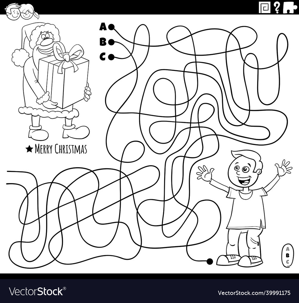 Maze with santa claus present and boy Royalty Free Vector
