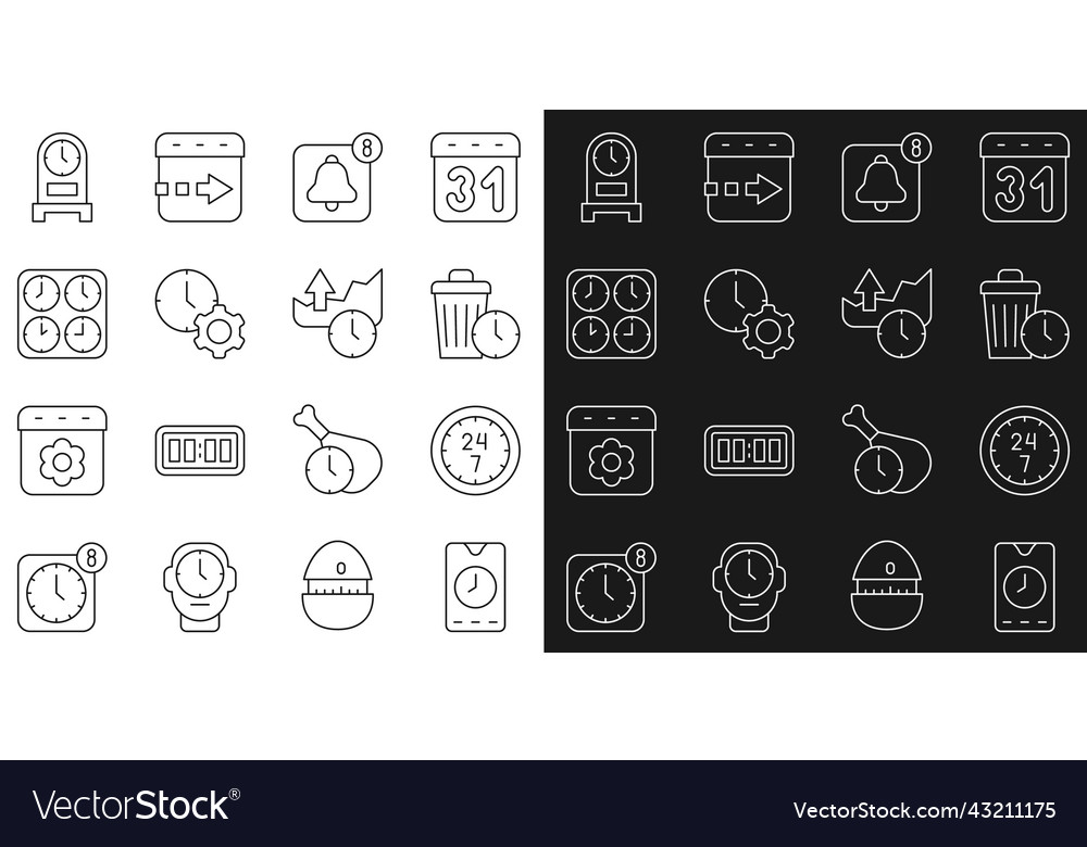 Set line alarm clock app mobile clock 24 hours Vector Image Set line alarm clock app mobile clock 24 hours Vector Image