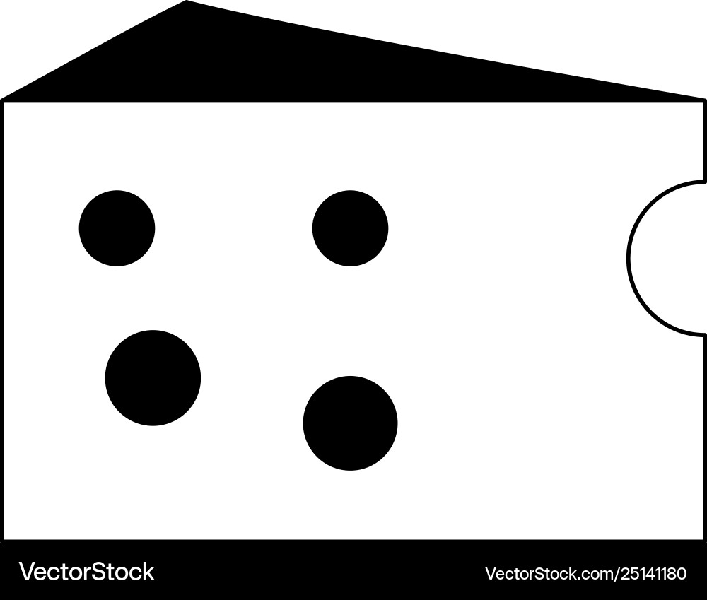 Cheese slice icon in black and white Royalty Free Vector