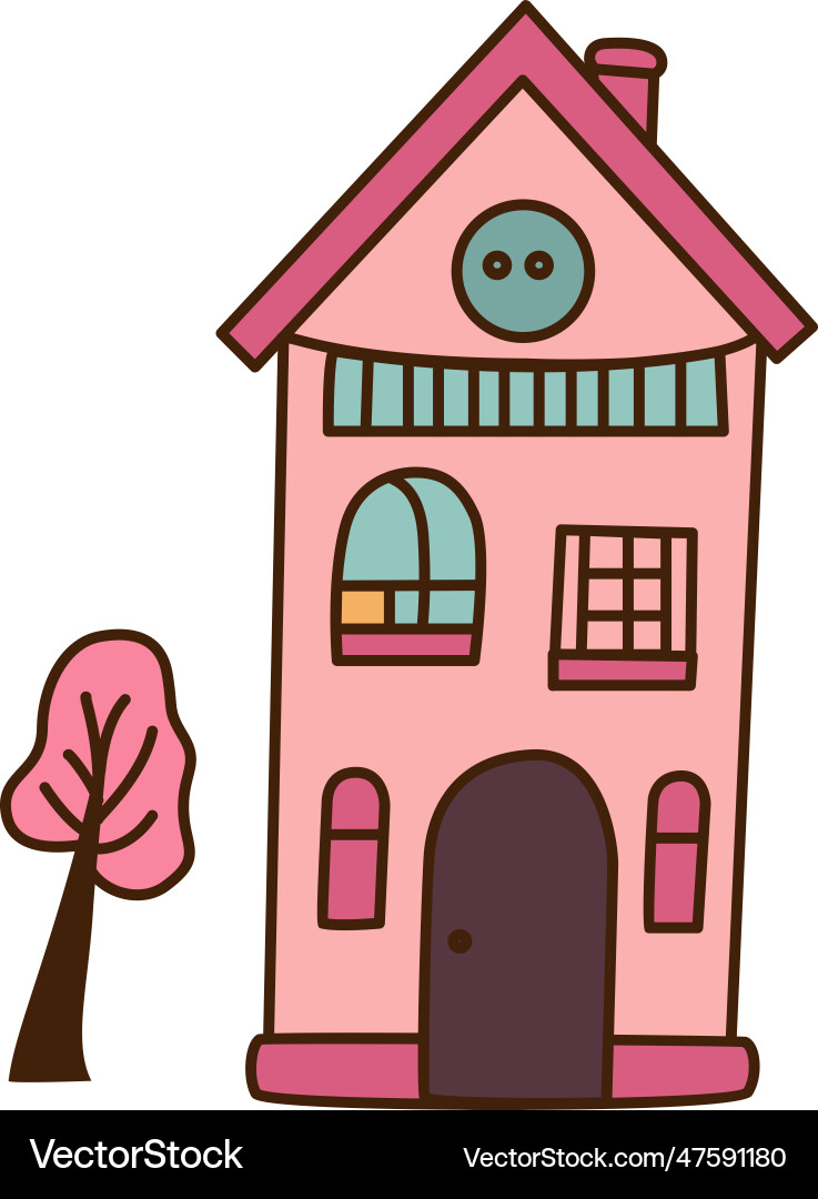 Cute cartoon pink house Royalty Free Vector Image
