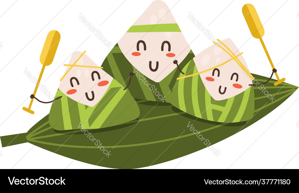 Cute rice dumpling racing on bamboo leaf boat Vector Image
