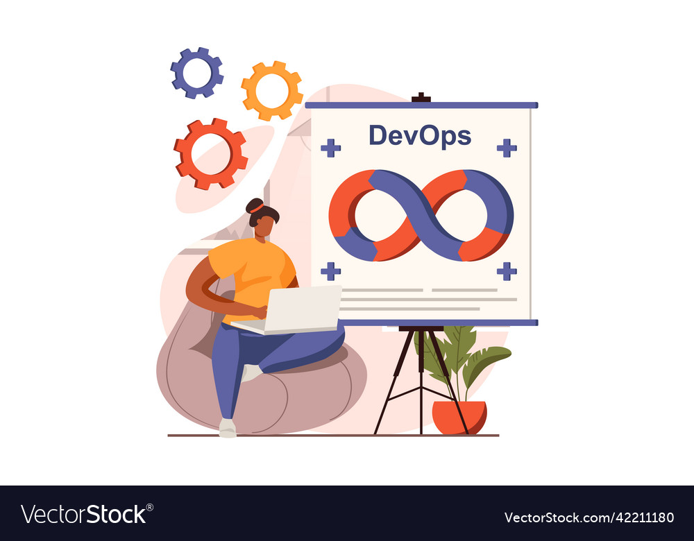 Devops web concept in flat design Royalty Free Vector Image Devops web concept in flat design Royalty Free Vector Image