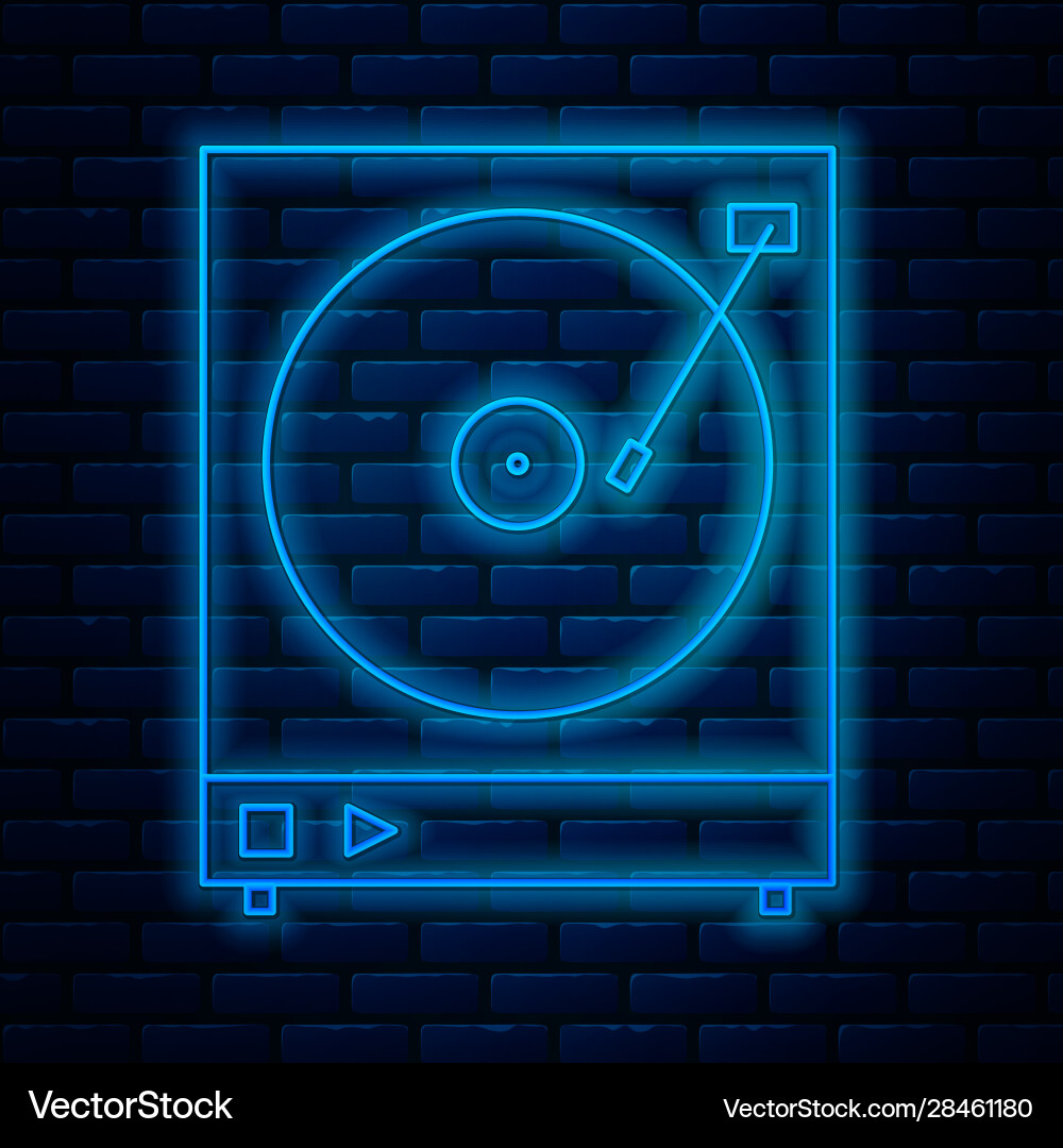 Glowing neon line vinyl player with a vinyl disk Vector Image