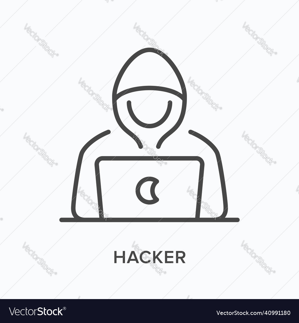 Hacker flat line icon outline Royalty Free Vector Image