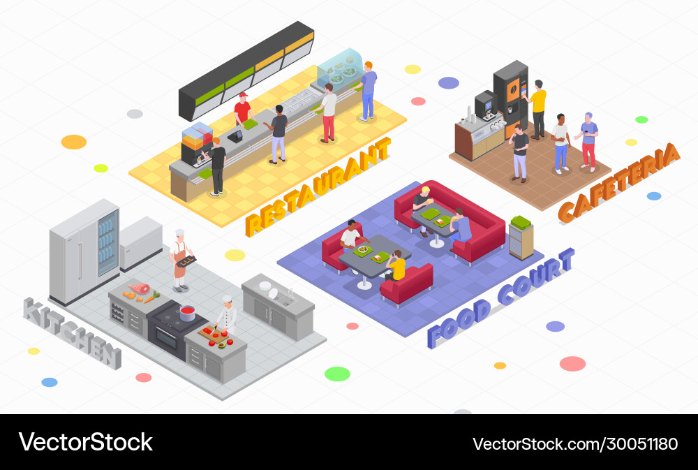 Isometric food court compositions Royalty Free Vector Image