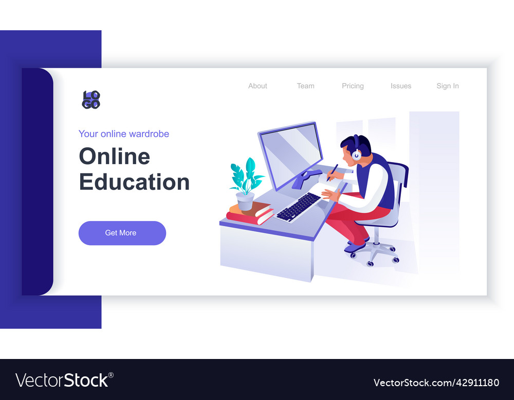Online education concept 3d isometric web banner Vector Image