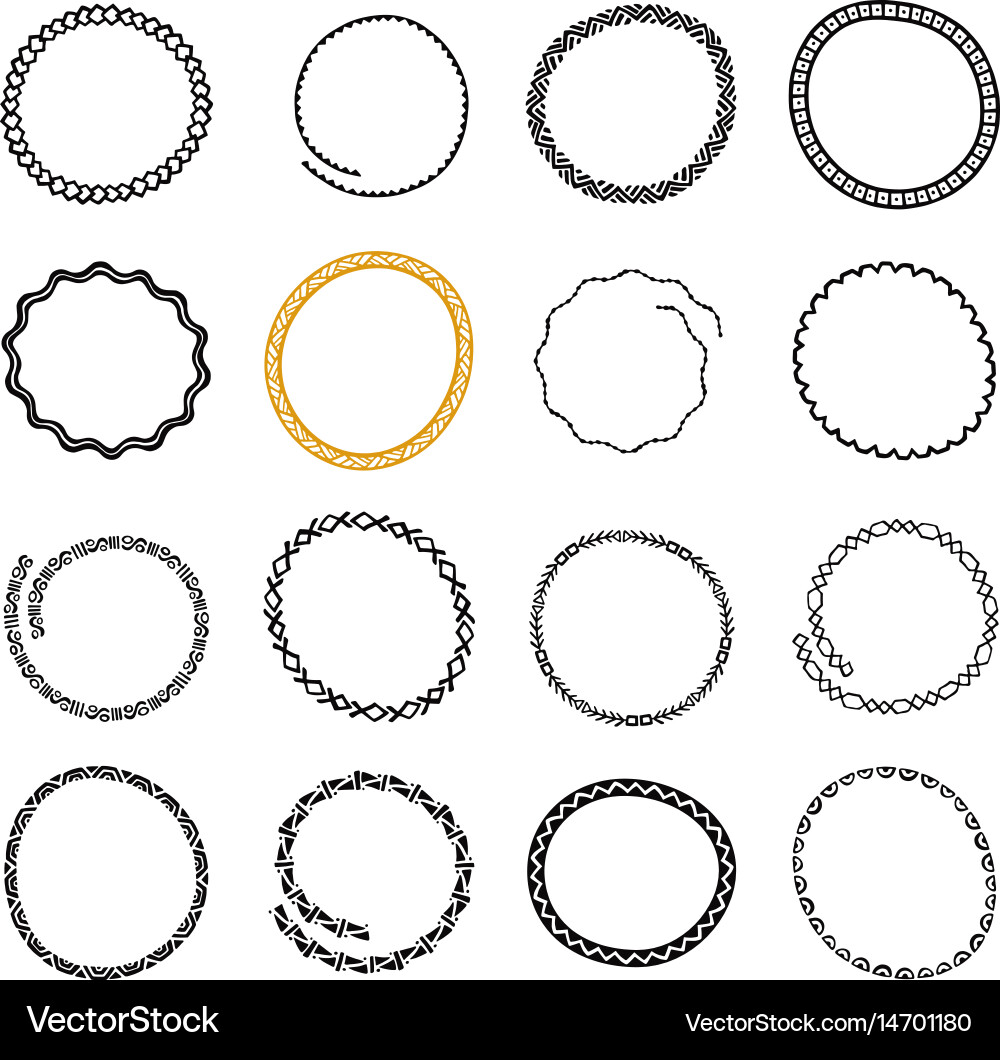 Set of hand drawn circle frames in ethnic style Vector Image