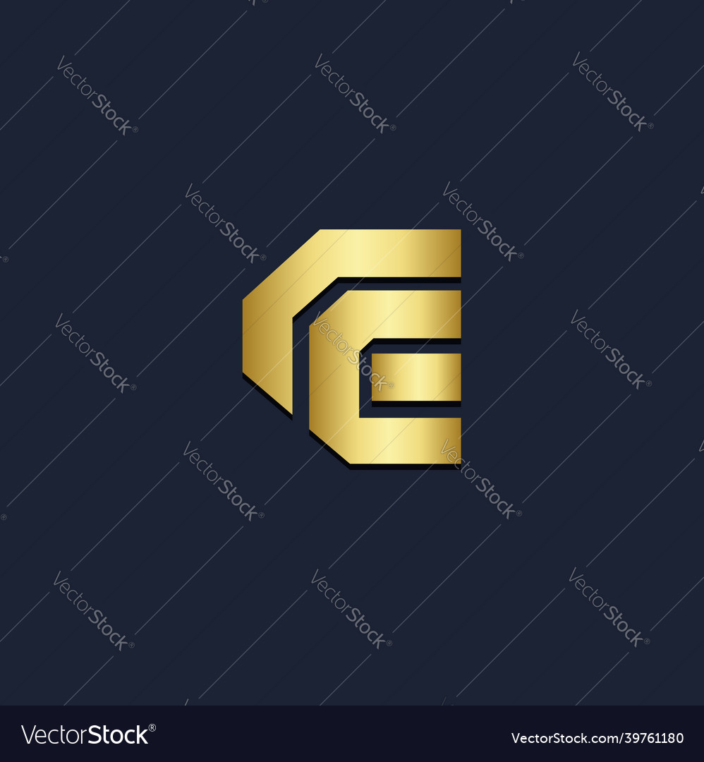 Shape line e initial gold logo Royalty Free Vector Image