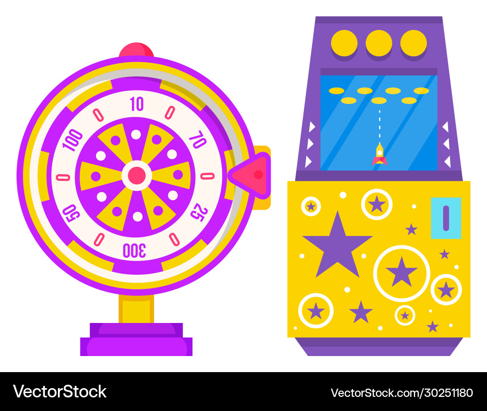 Slot machine with rocket and fortune wheel Vector Image
