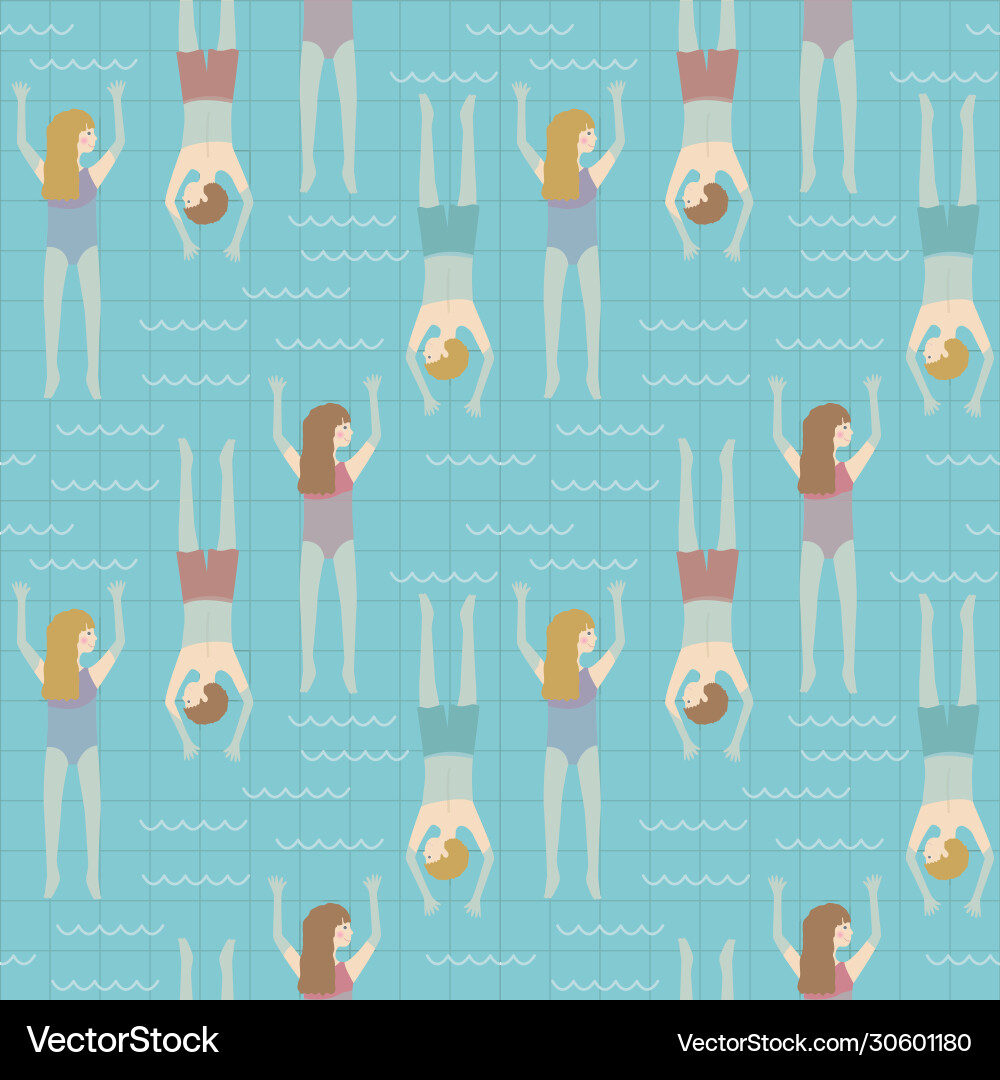 Swimming boy and girl in a pool pattern Royalty Free Vector