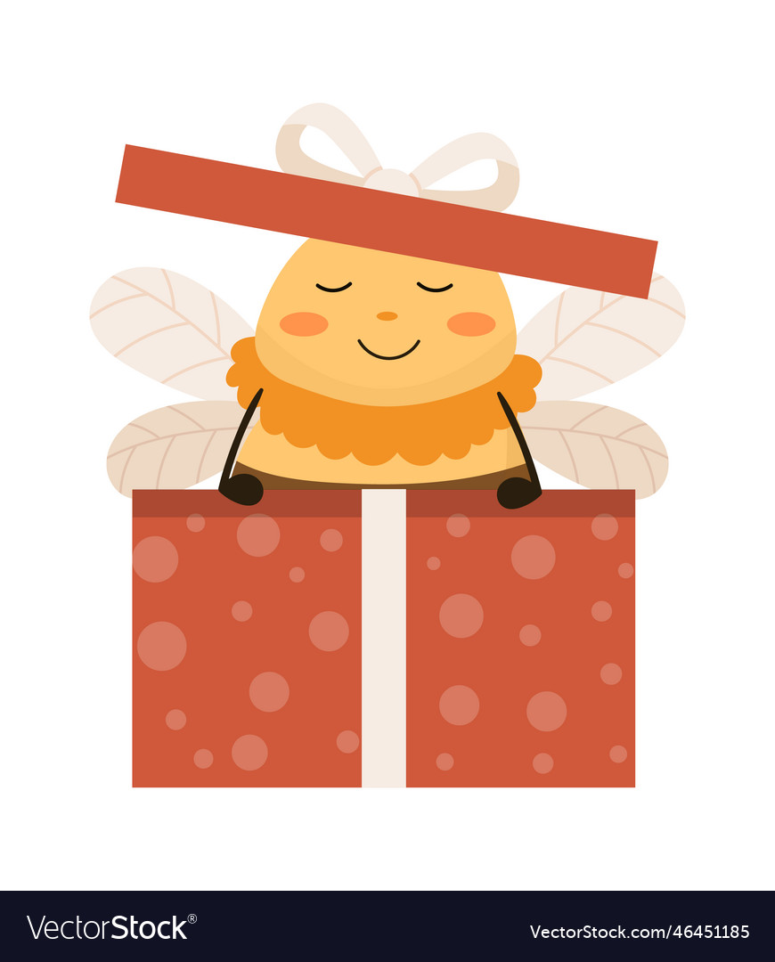 Bee inside present box Royalty Free Vector Image