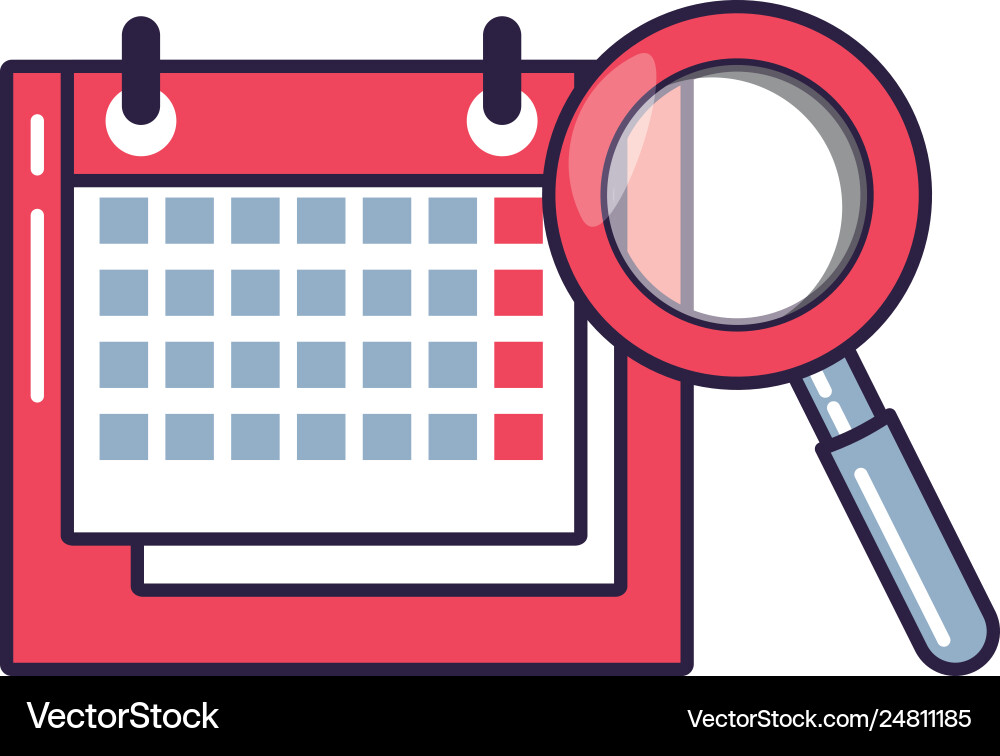 Calendar reminder with magnifying glass Royalty Free Vector