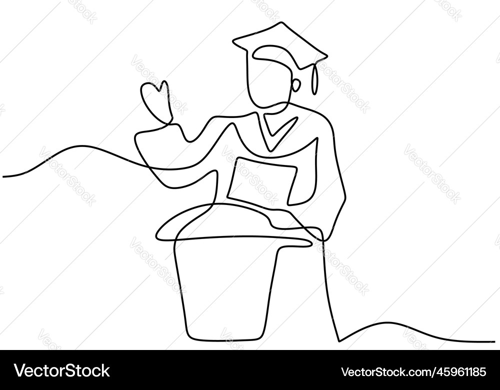 Continuous line art drawing of graduation student Vector Image